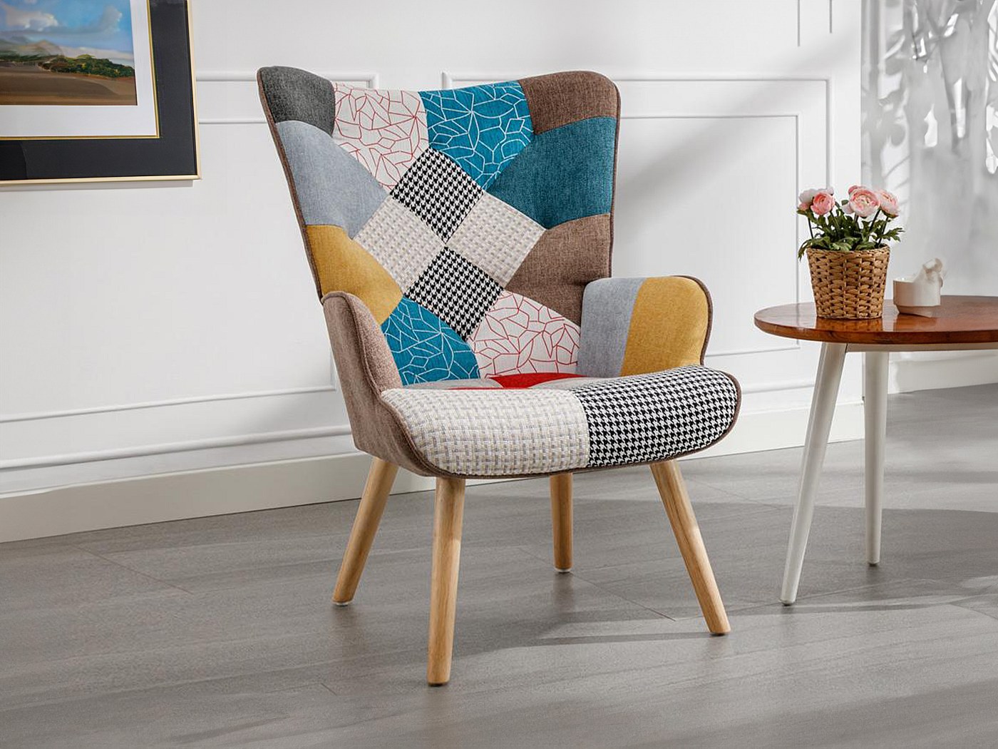 Sillón de tela patchwork estilo escandinavo VATELY