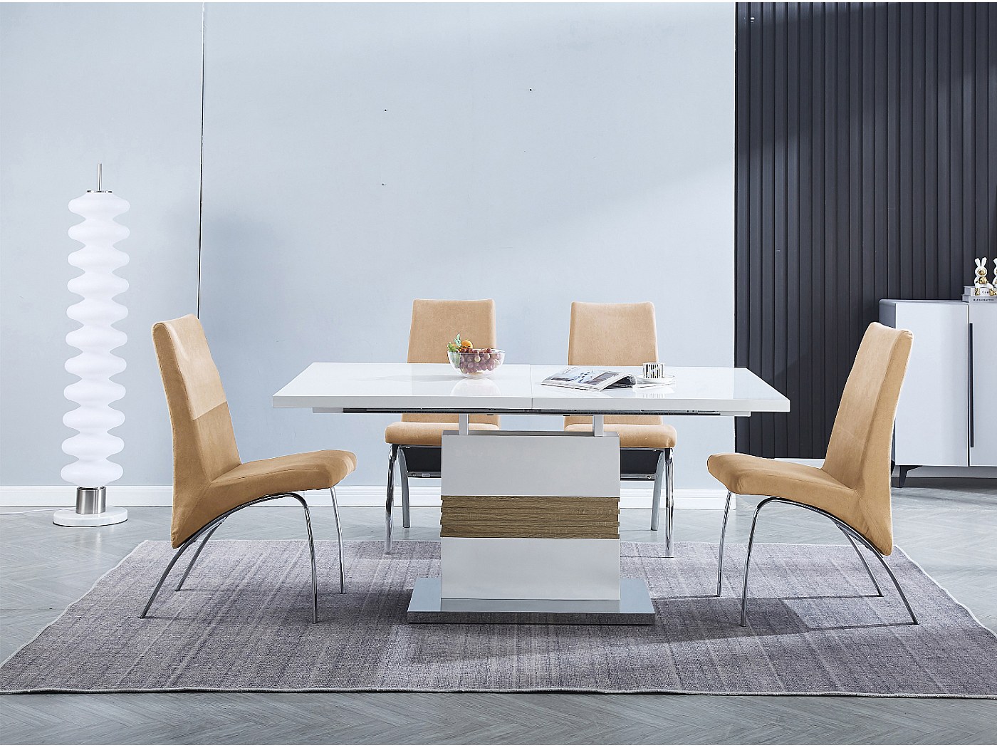 Ensemble de table à manger extensible + lot de 4 chaises coloris beige