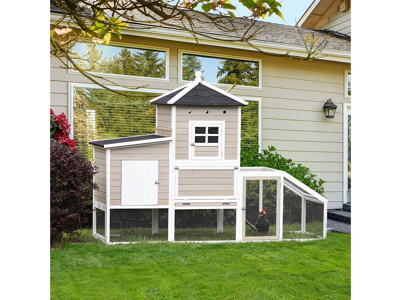 Poulailler cottage cage à poules sur pied dim. 235L x 83l x 171H cm ...
