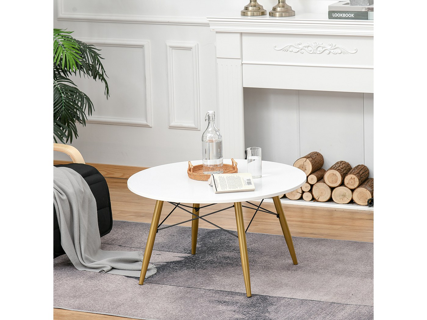 Table basse ronde design scandinave dim. Ø 80 x 45H cm métal MDF blanc