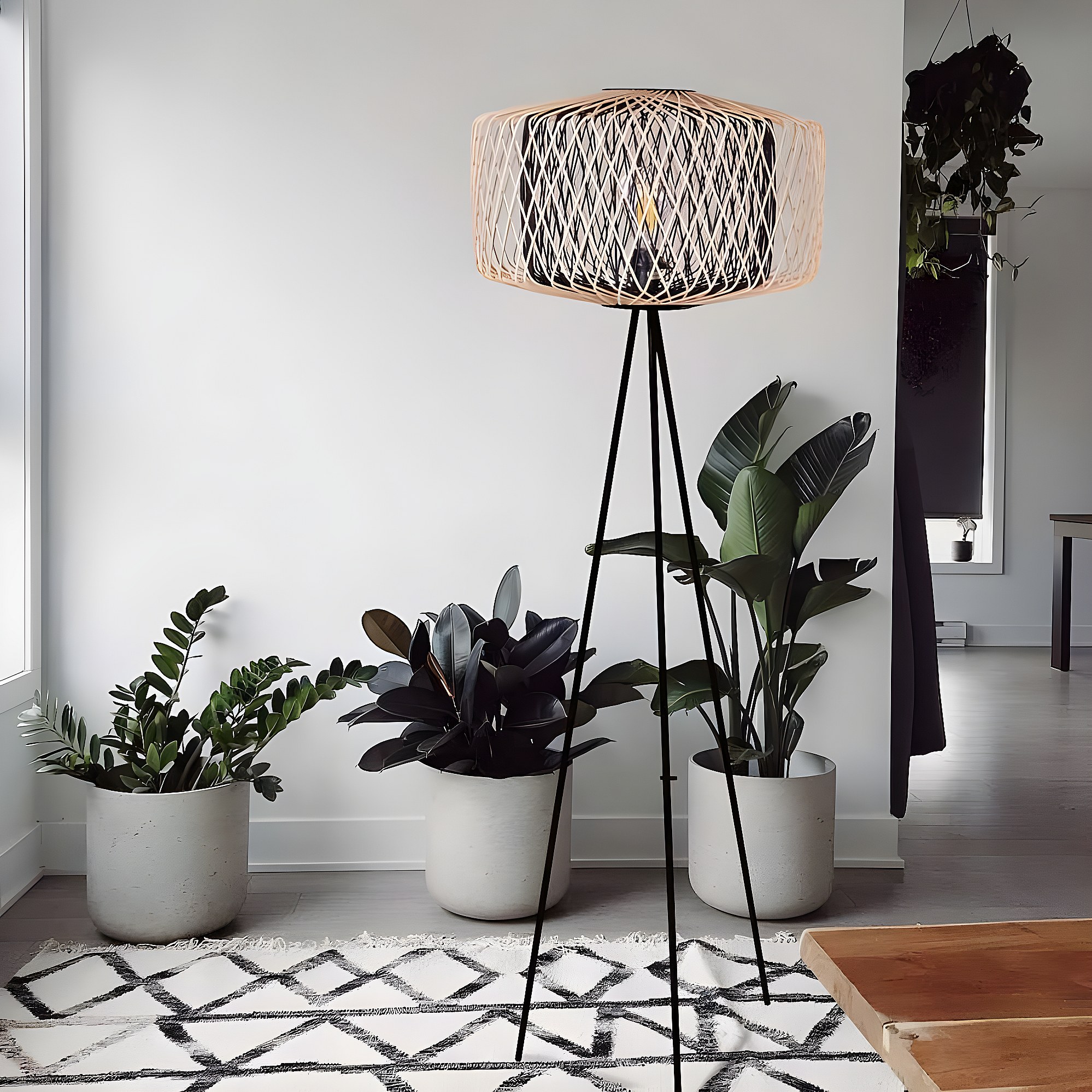 Lámpara pie en bambú negro serie BAMBOO