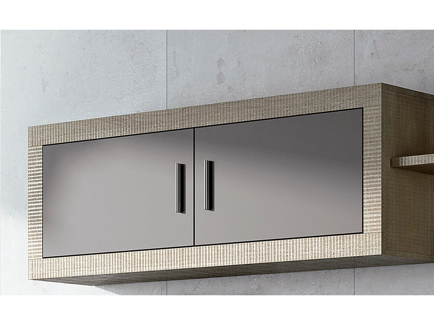 Meuble haut 2 portes coloris chêne cambrian, graphite - Longueur 130 x ...