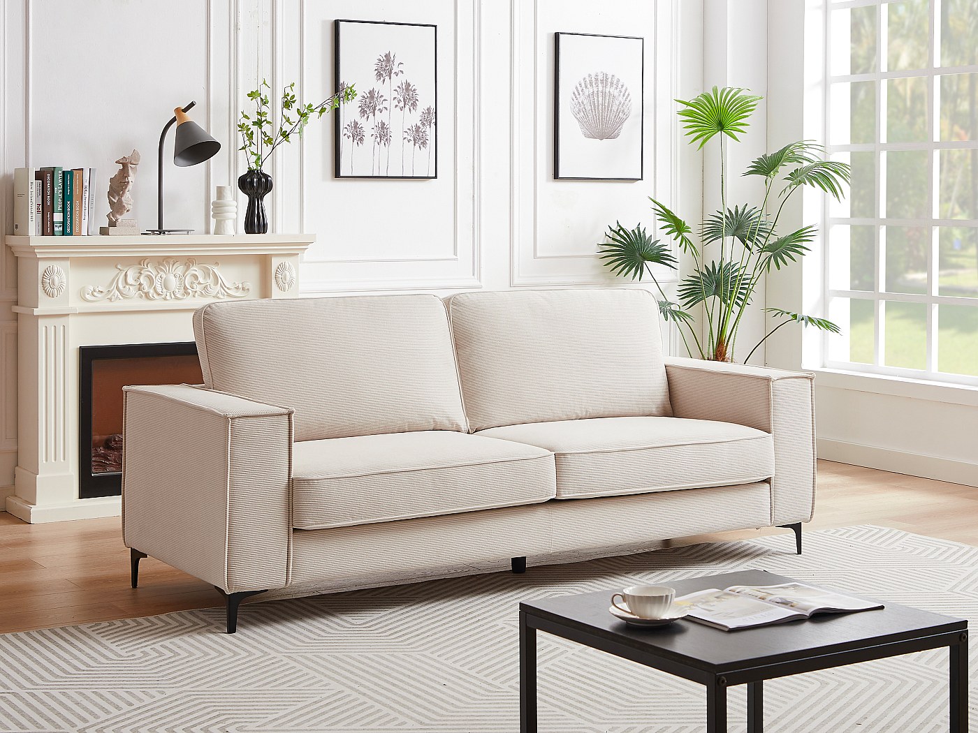 Divano 3 posti in Velluto a coste Beige stile di design OLMEDA