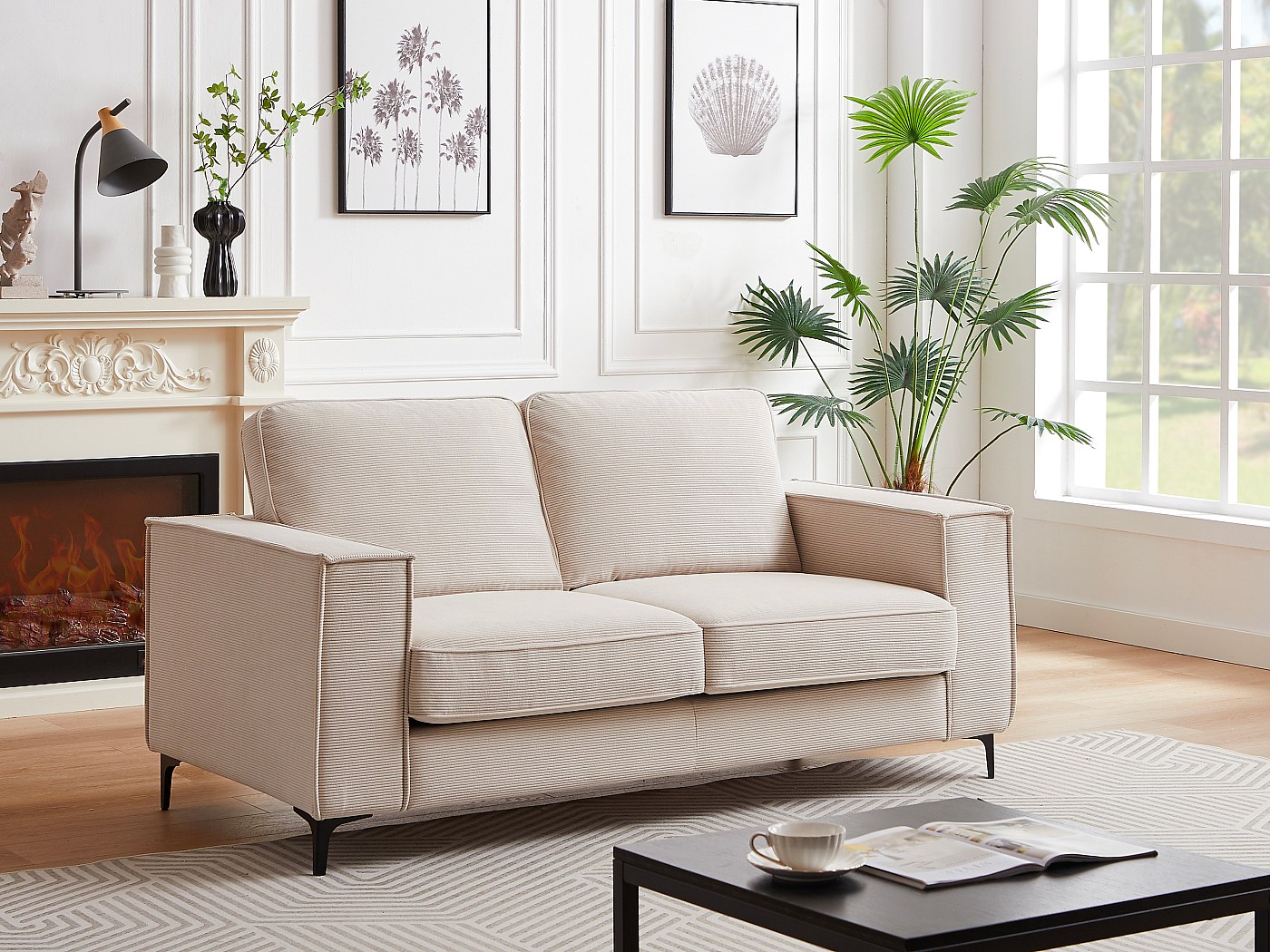 Divano 2 posti in Velluto a coste Beige stile di design OLMEDA