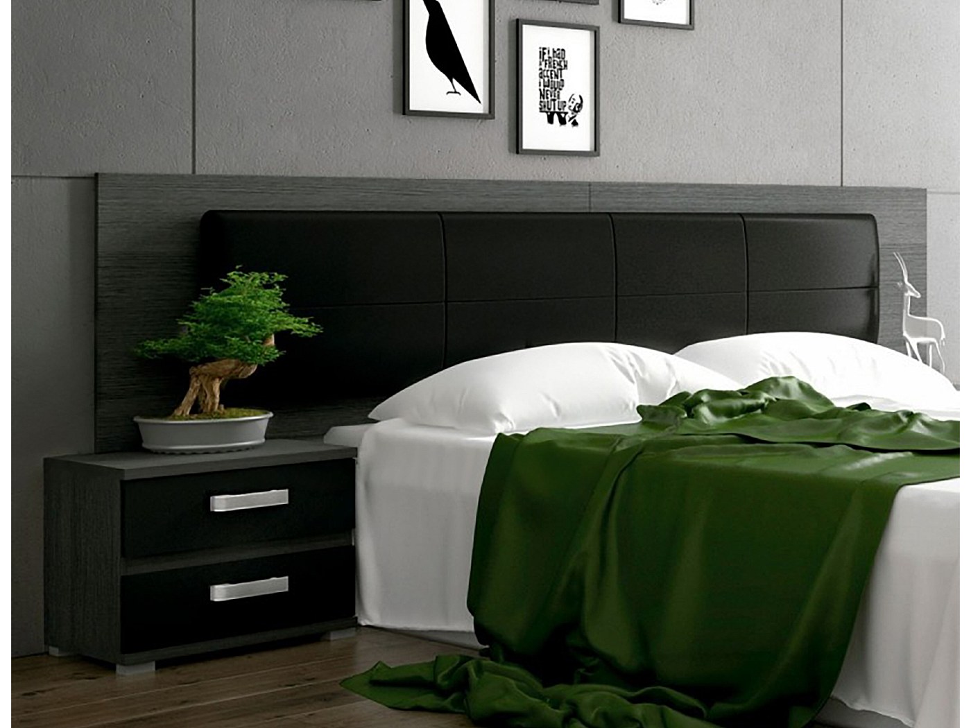 Ensemble tête de lit + 2 table de chevets coloris chêne Cendré, graphite