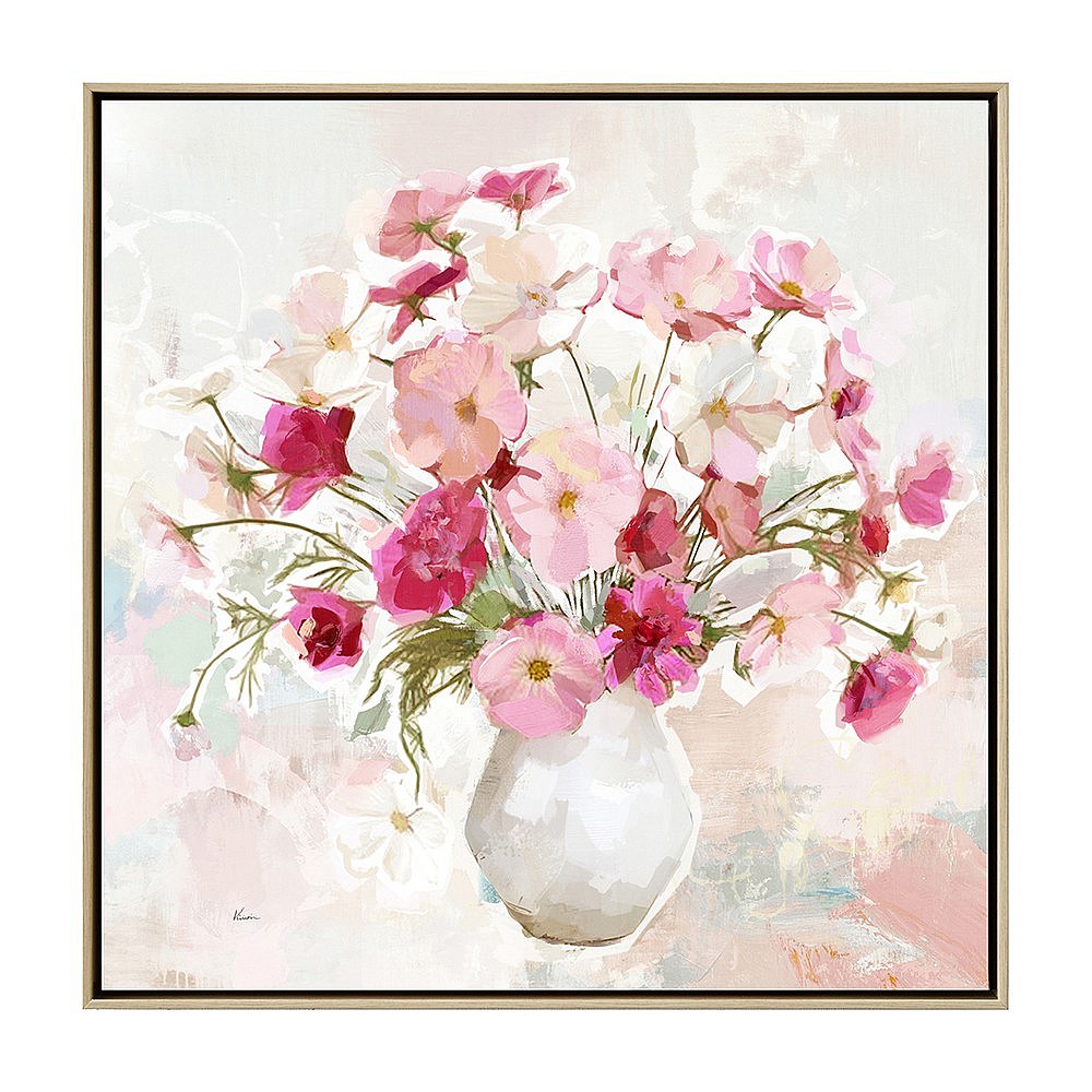 Toile fleurs rose dans un vase 60x60 cm