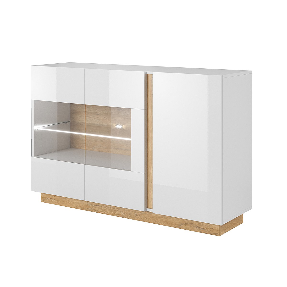 Buffet vitré 3 portes LED inclus Jin Blanc et Bois