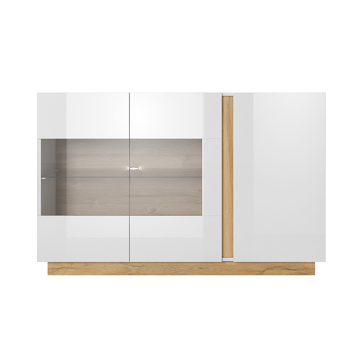 Buffet vitré 3 portes LED inclus Jin Blanc et Bois