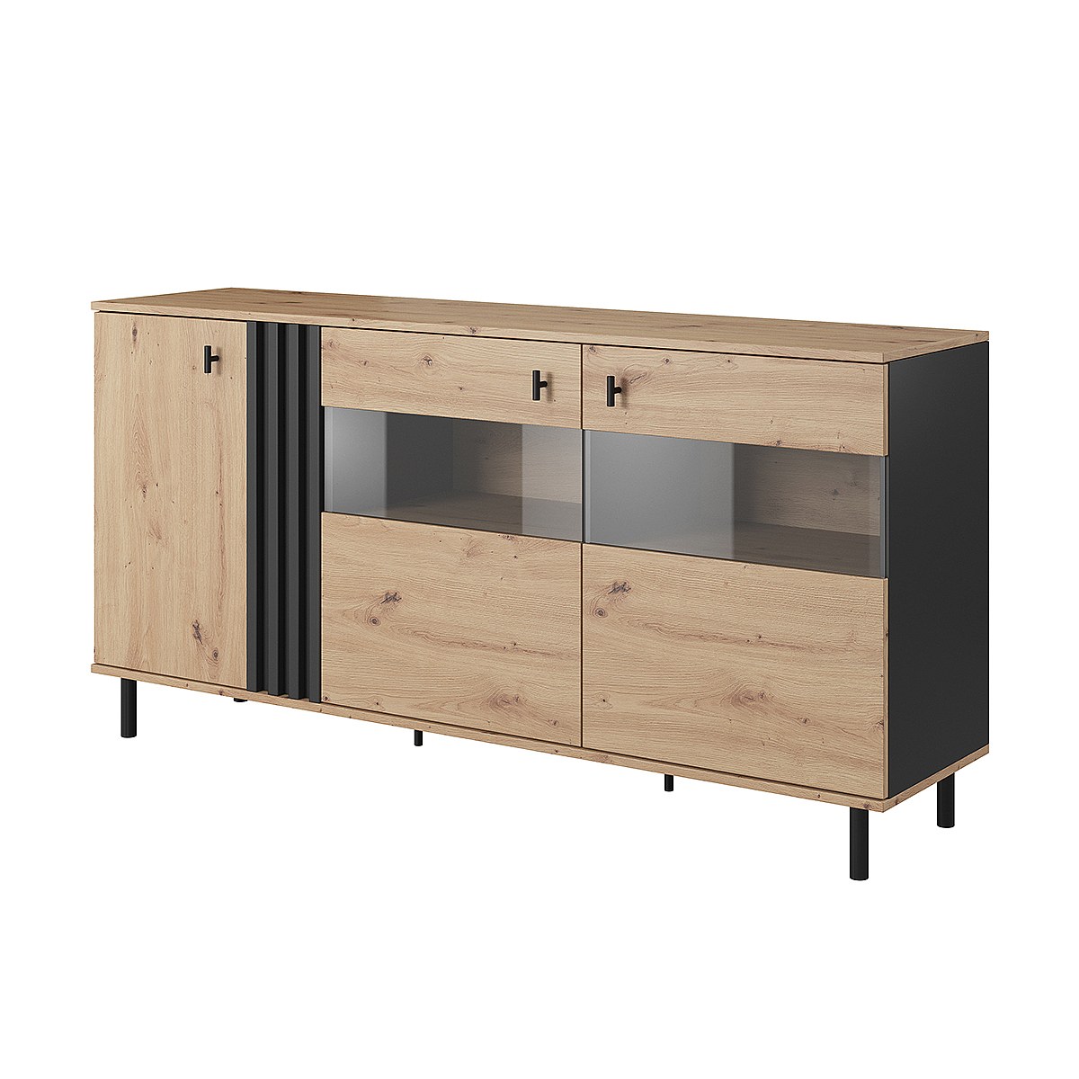 Buffet vitré 3 portes LED inclus Jasper Bois et Gris anthracite