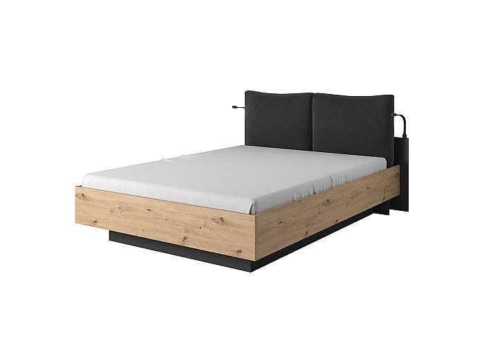 Lit 160x200 sommier LED USB inclus Milo Bois et Gris Anthracite