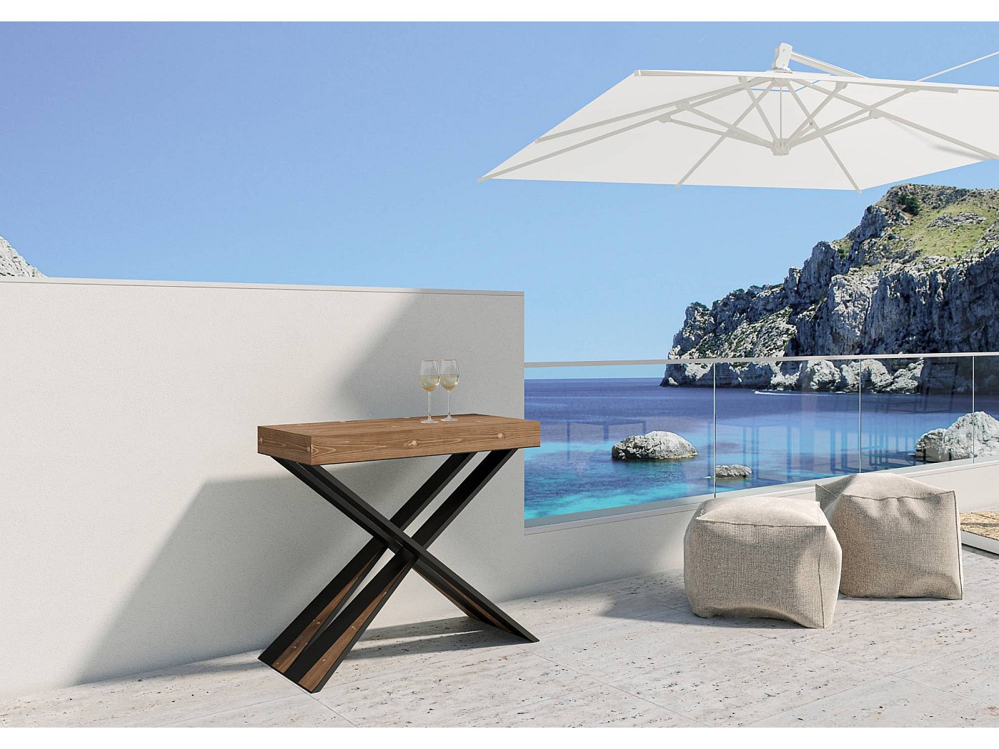 Console Lilla Sapin Teinté cadre Anthracite