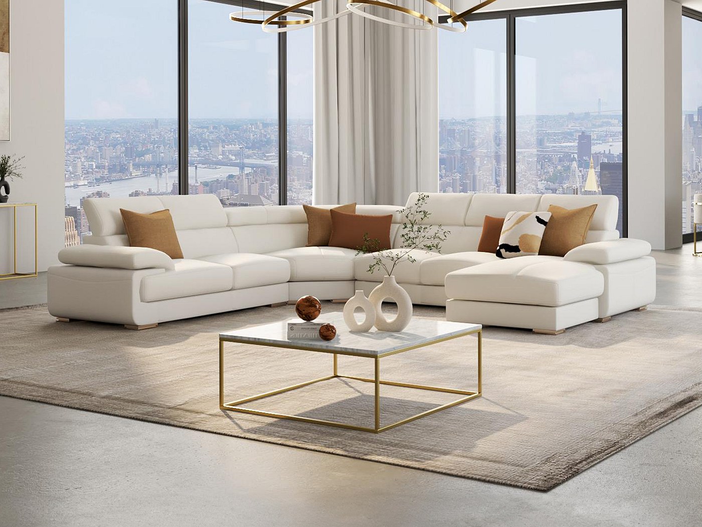 Große Wohnlandschaft Leder ELEVANTO - Weiß - Ecke Rechts kaufen