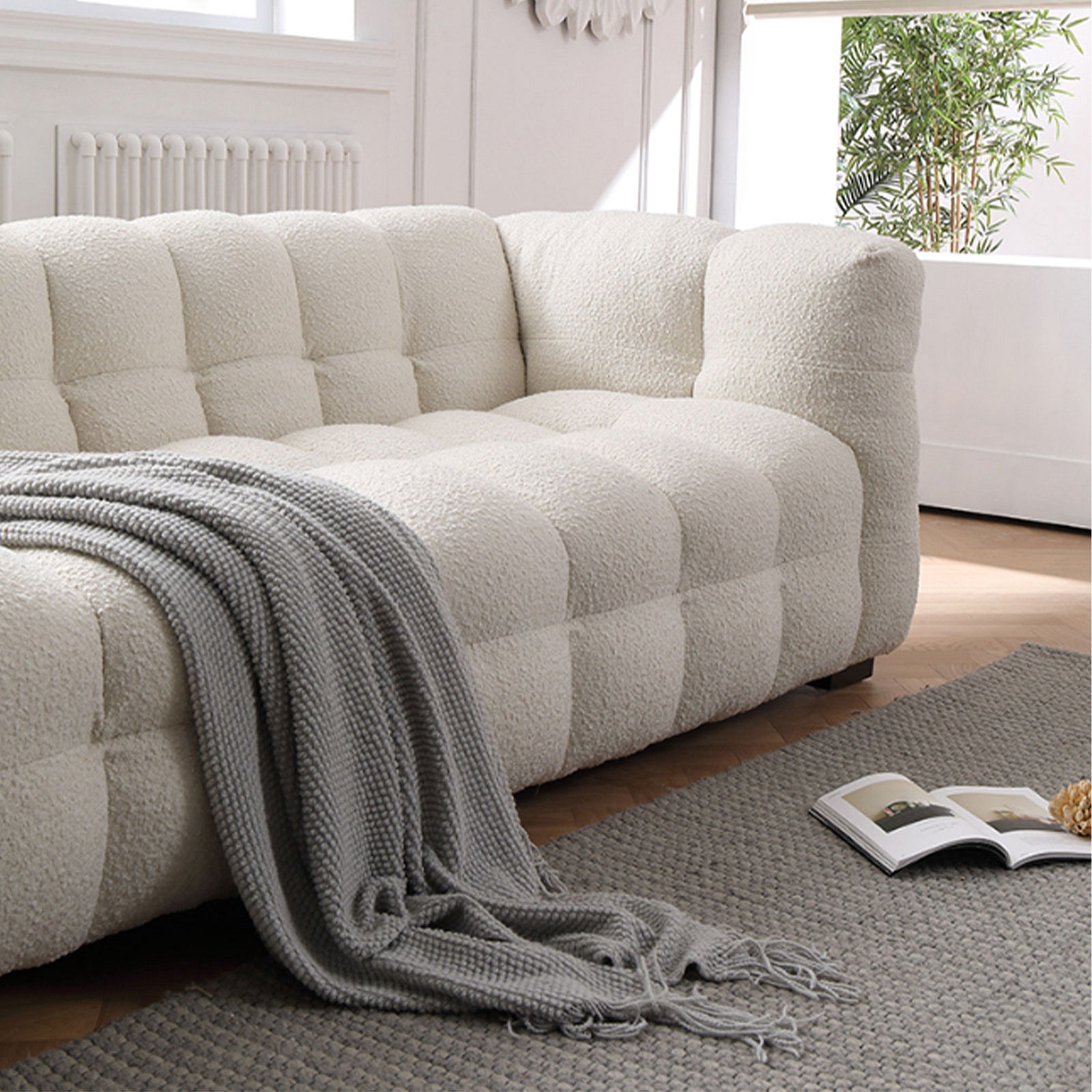 ALTO - Canapé 3 places en tissu bouclé blanc