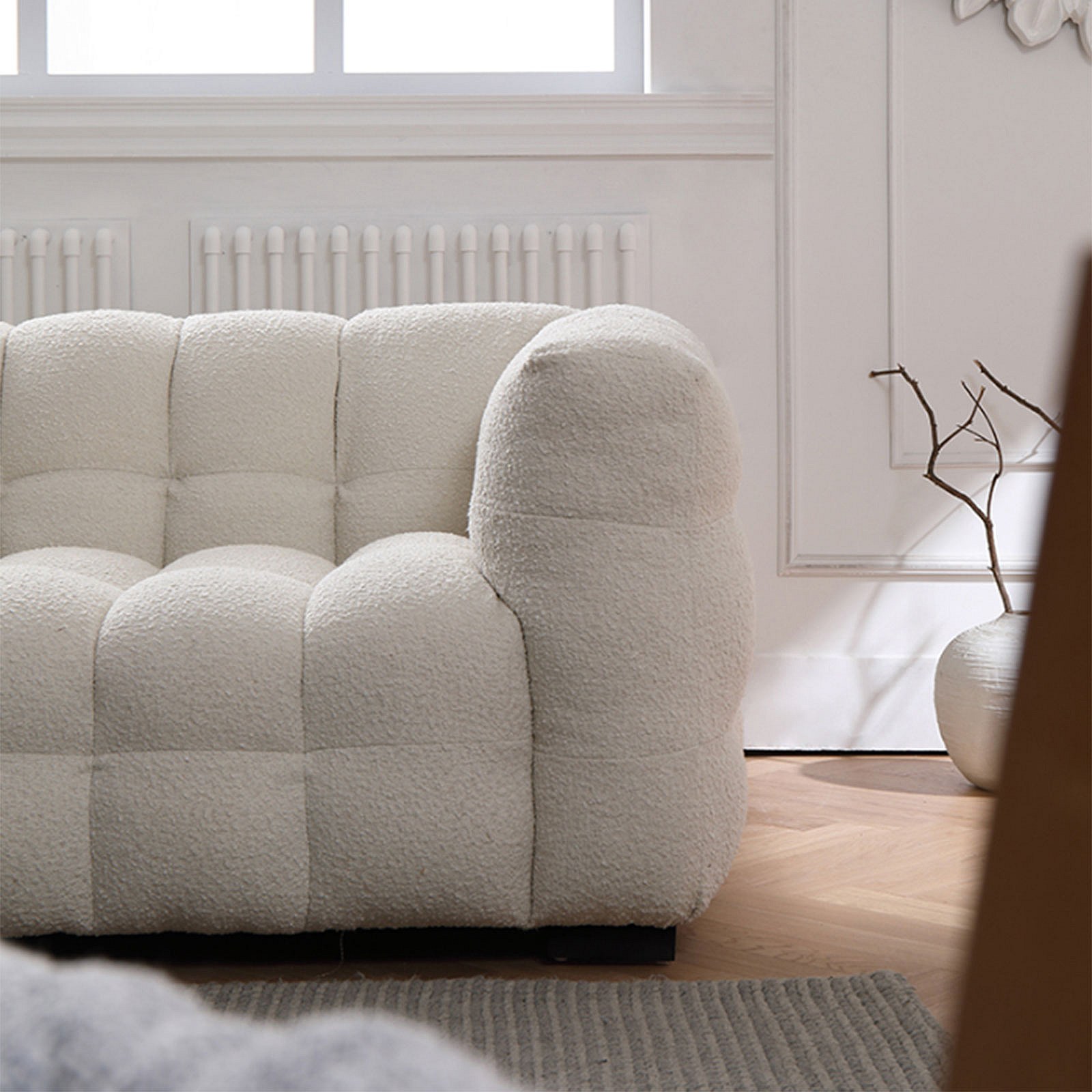 ALTO - Canapé 3 places en tissu bouclé blanc