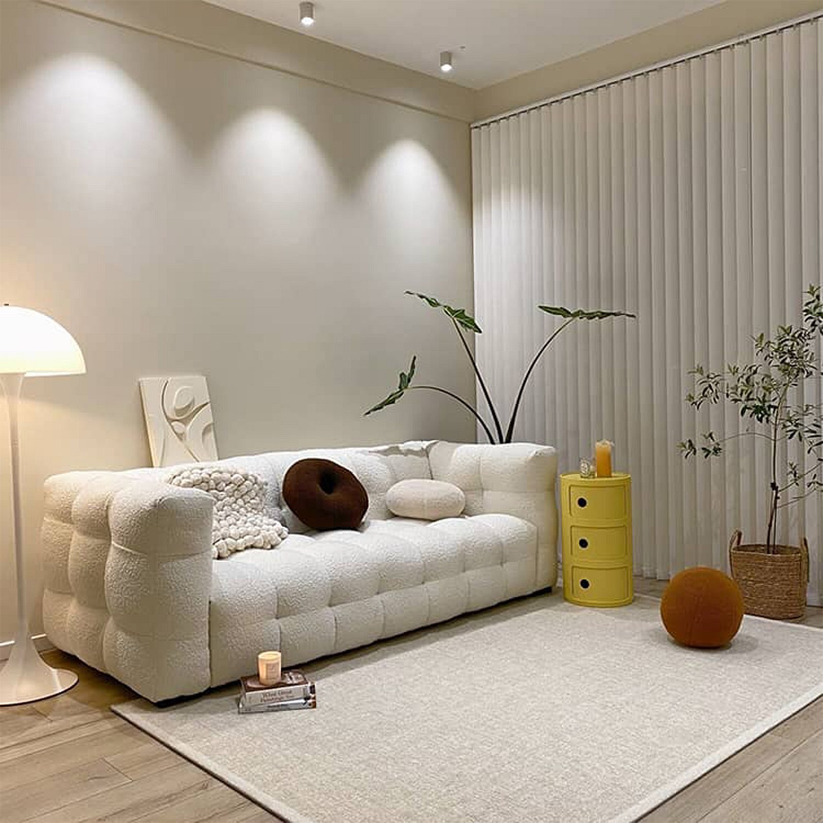 ALTO - Canapé 3 places en tissu bouclé blanc