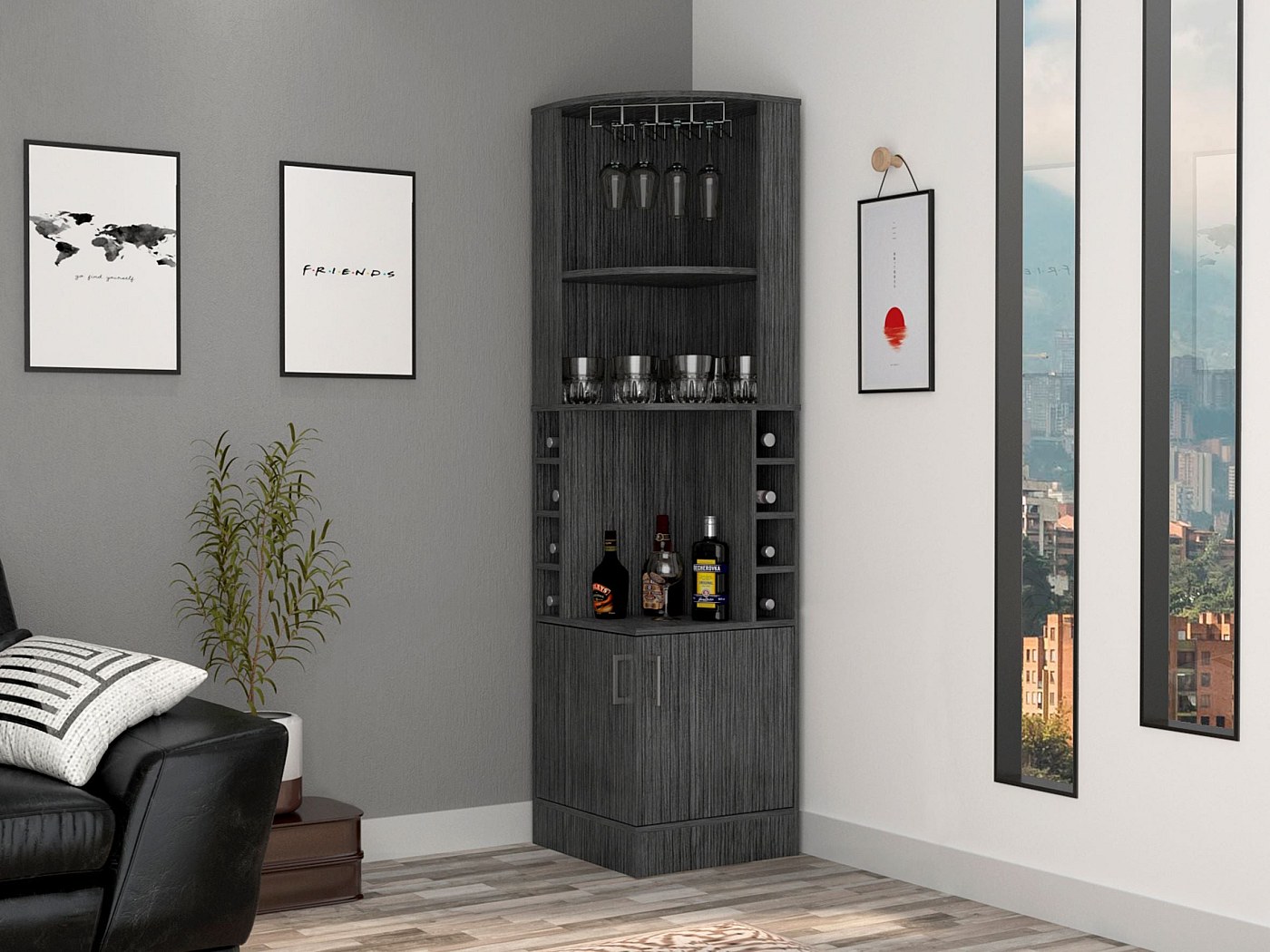 Meuble bar d'angle Syrah, avec porte-gobelet 180.6CM L X 46.9CM P X 46 ...