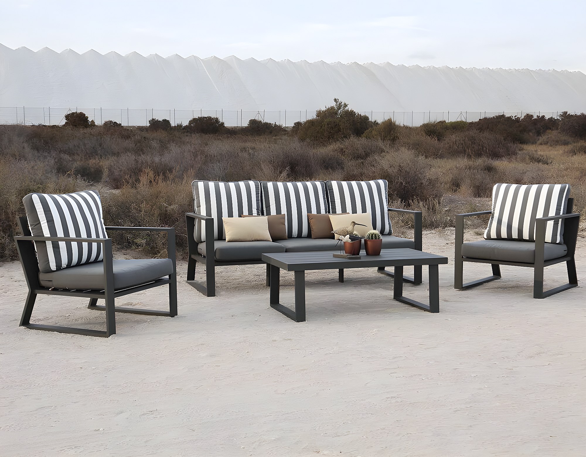 Salon de jardin en aluminium gris noir Boli