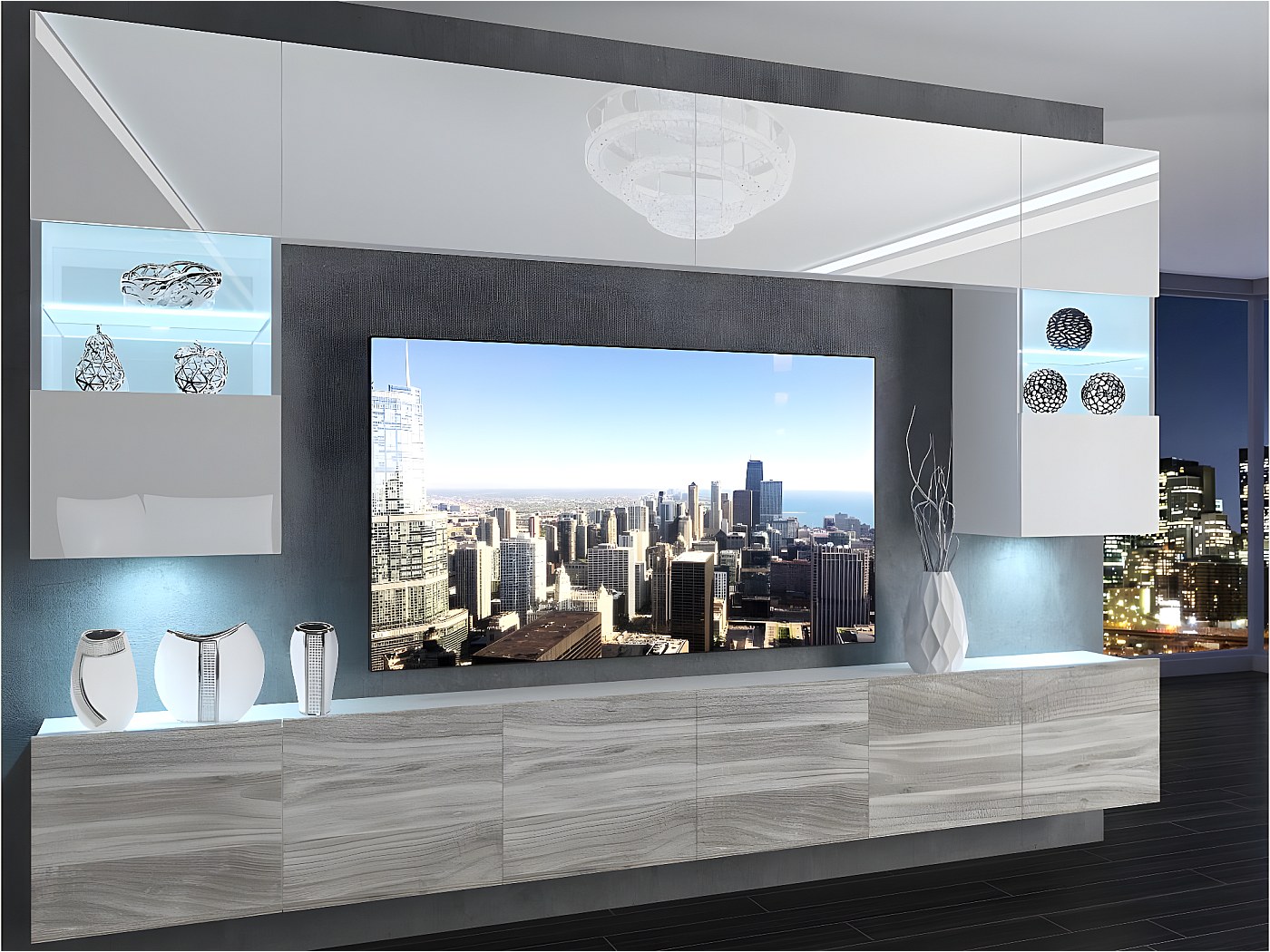 PRINS | Ensemble meubles TV + LED | Unité murale style moderne ...