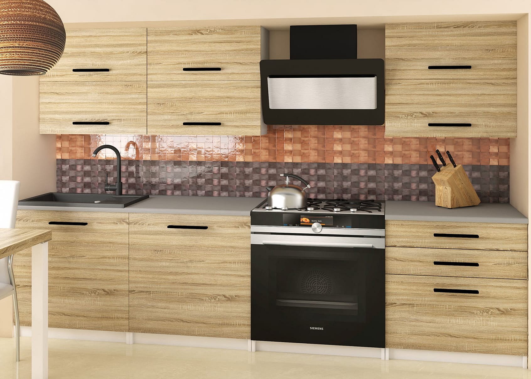 PRIMEN - Cuisine complète L180 cm - Cuisine droite 6 pcs - Plan de ...