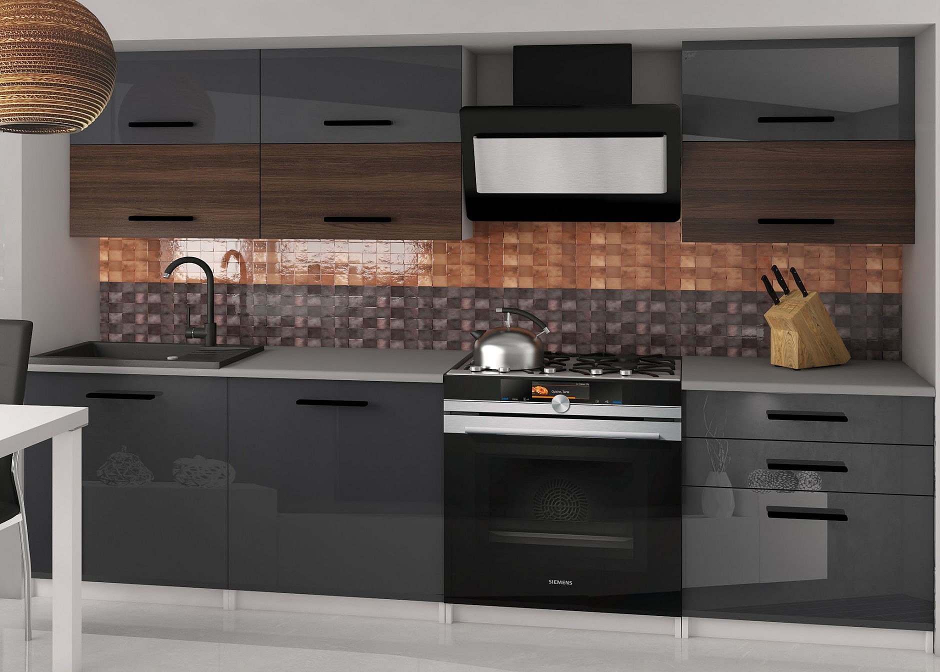 AVALON - Cuisine complète L180 cm - Cuisine droite 6 pcs - Plan de ...