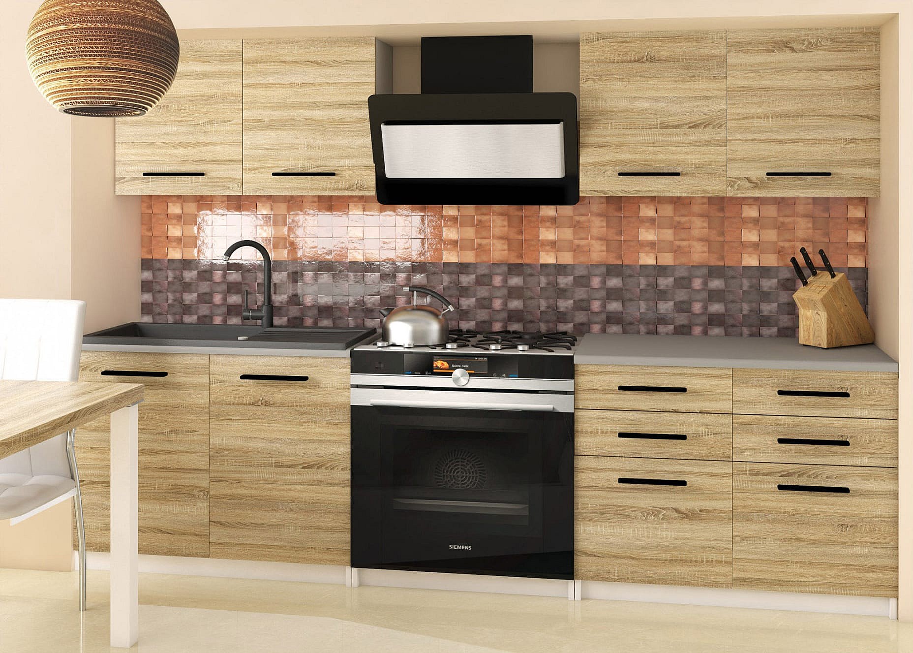 KOMPANO - Cuisine complète L160 cm - Cuisine droite 6 pcs - Plan de ...