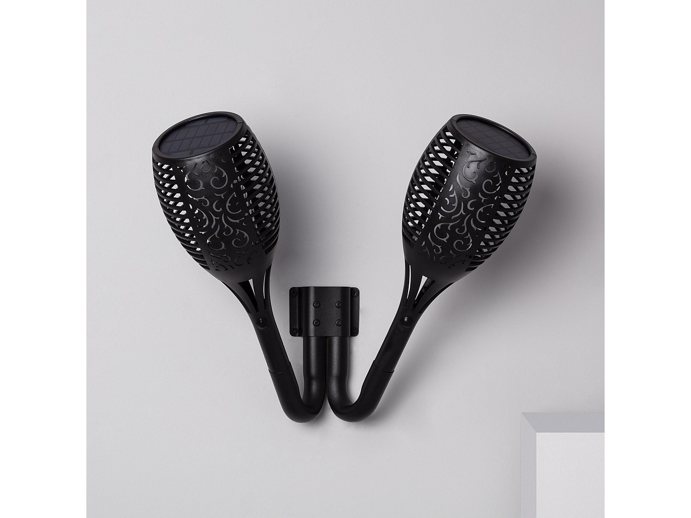 Applique Murale LED Extérieure Solaire Torche Double Effet Flamme Noir