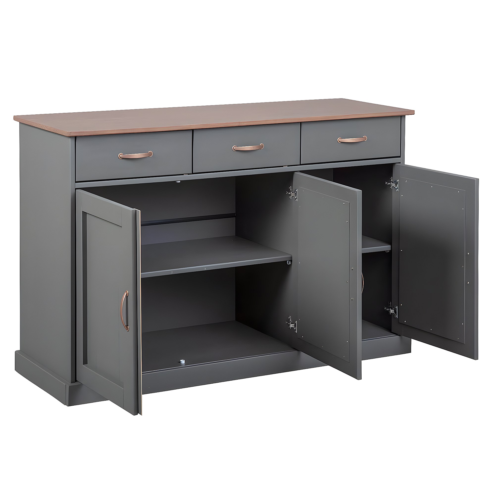 MELINA - Pack Buffet 3 Portes + Vitrine Murale Aspect Hêtre