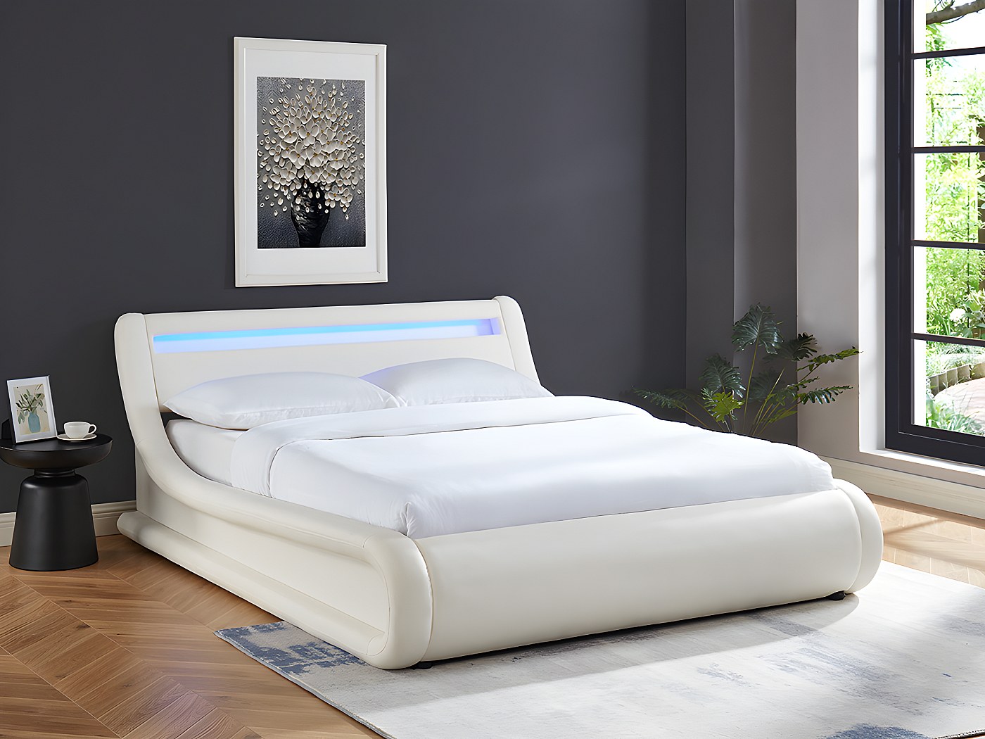 Lit coffre 160 x 200 cm avec LEDs en simili blanc avec matelas - IRIS II