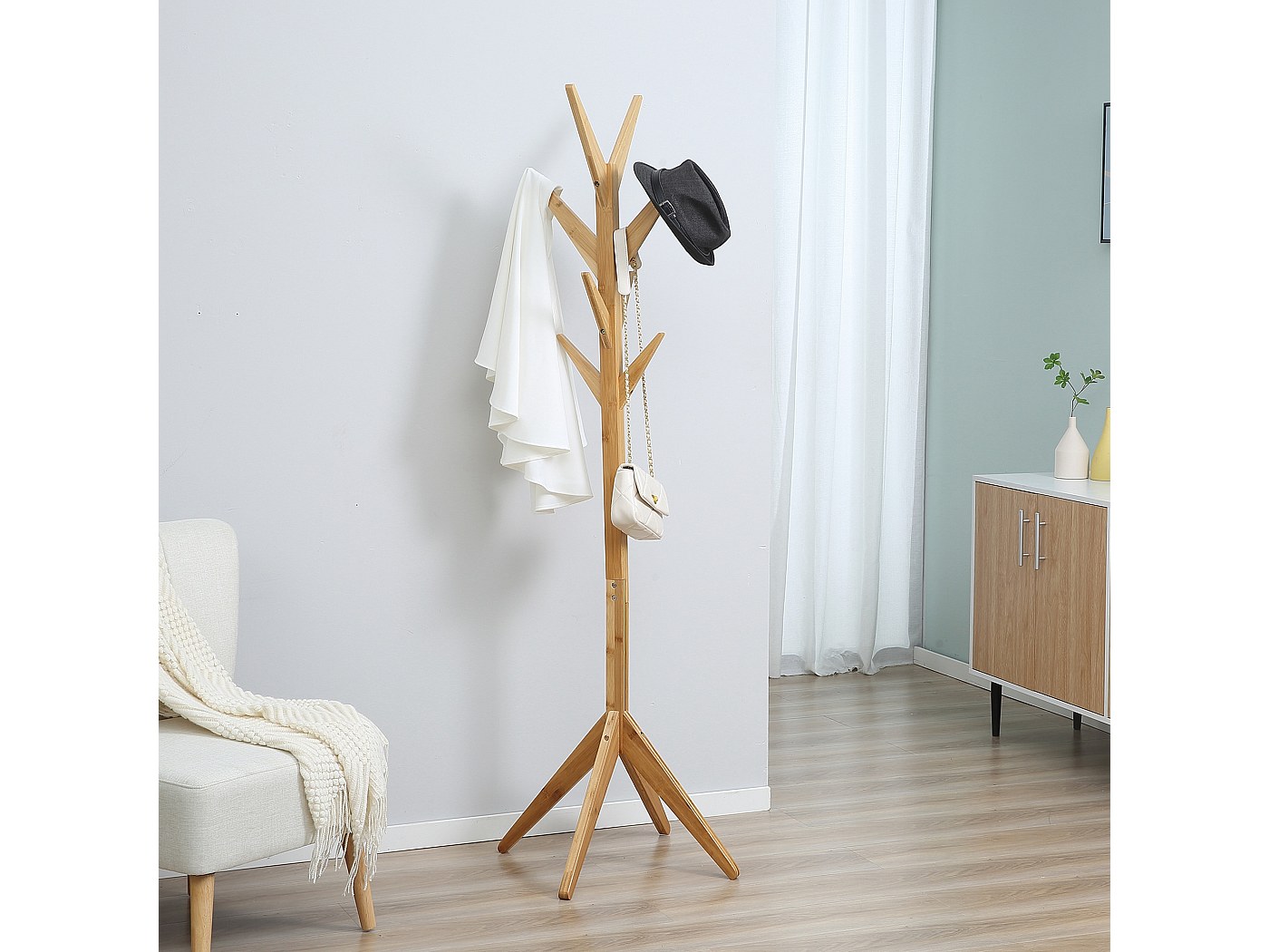 Perchero de pie madera natural 60x60x178 cm HOMCOM