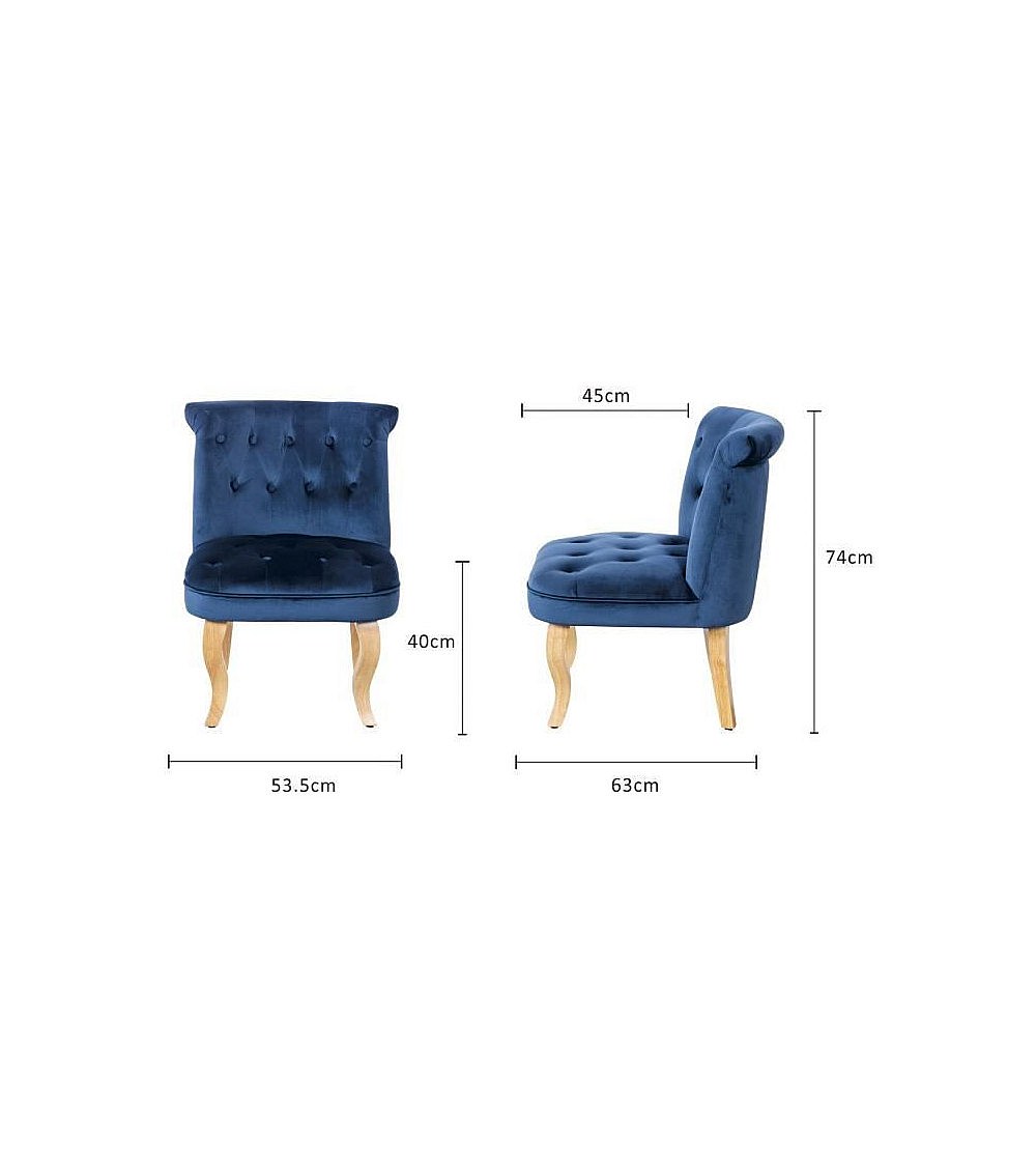 JODIE Fauteuil crapaud - Pieds en bois - Velours bleu - L 56 x P 63 x H ...