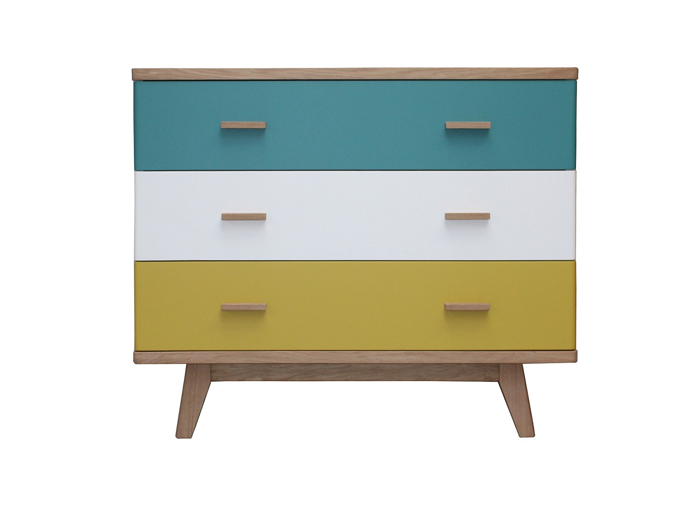 Commode chêne blanchi massif et laqué, 3 tiroirs - 100L x 45P