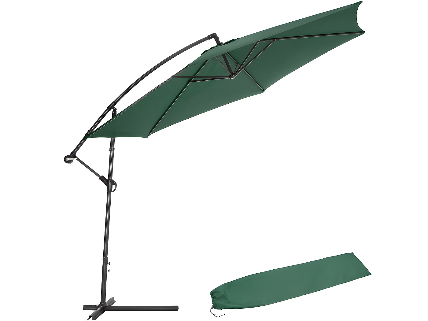 Parasol 350 cm avec housse de protection meuble jardin vert 2208122