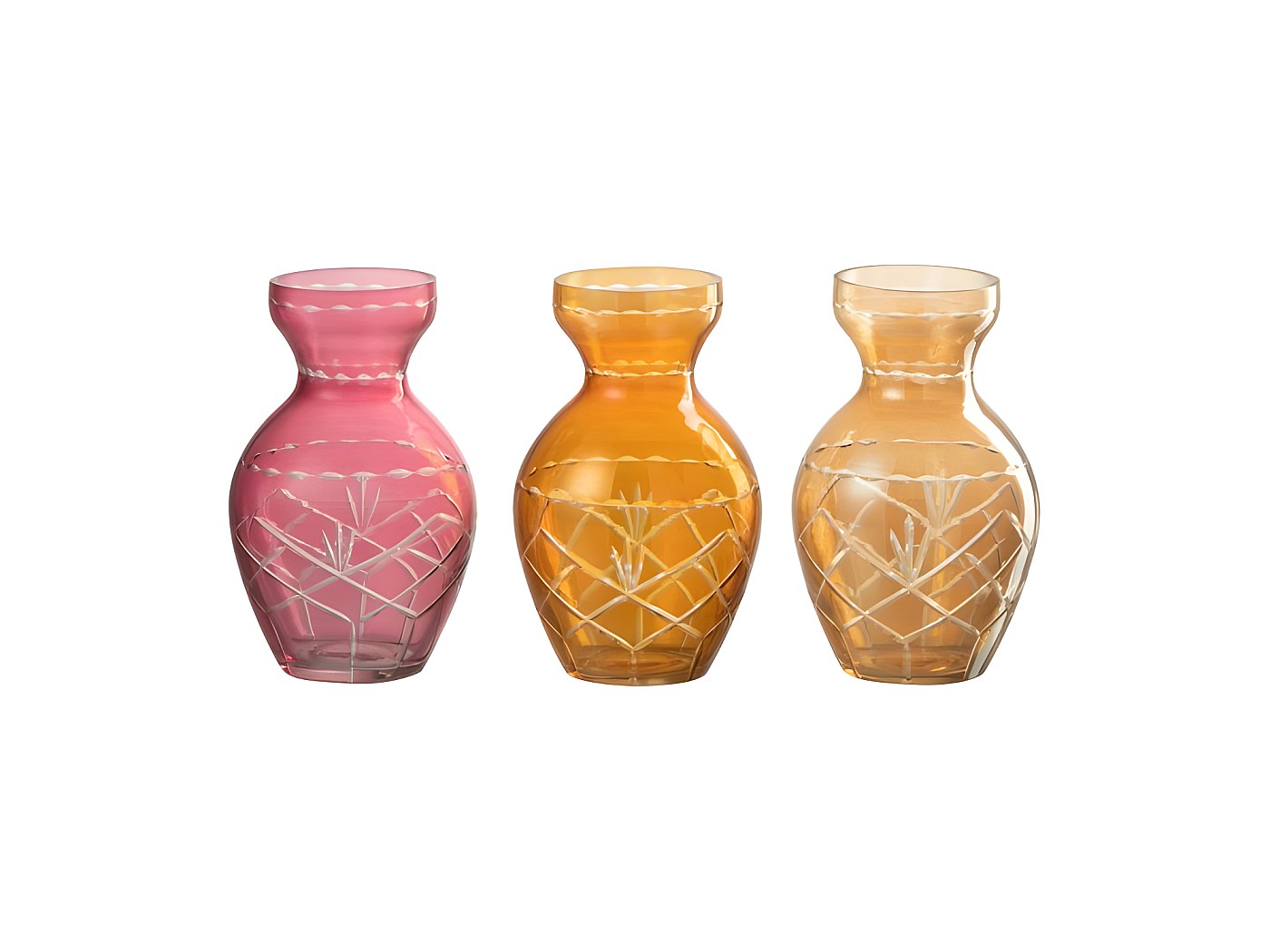 Set de 3 vases à carreaux en verre multicouleur 9x9x15 cm