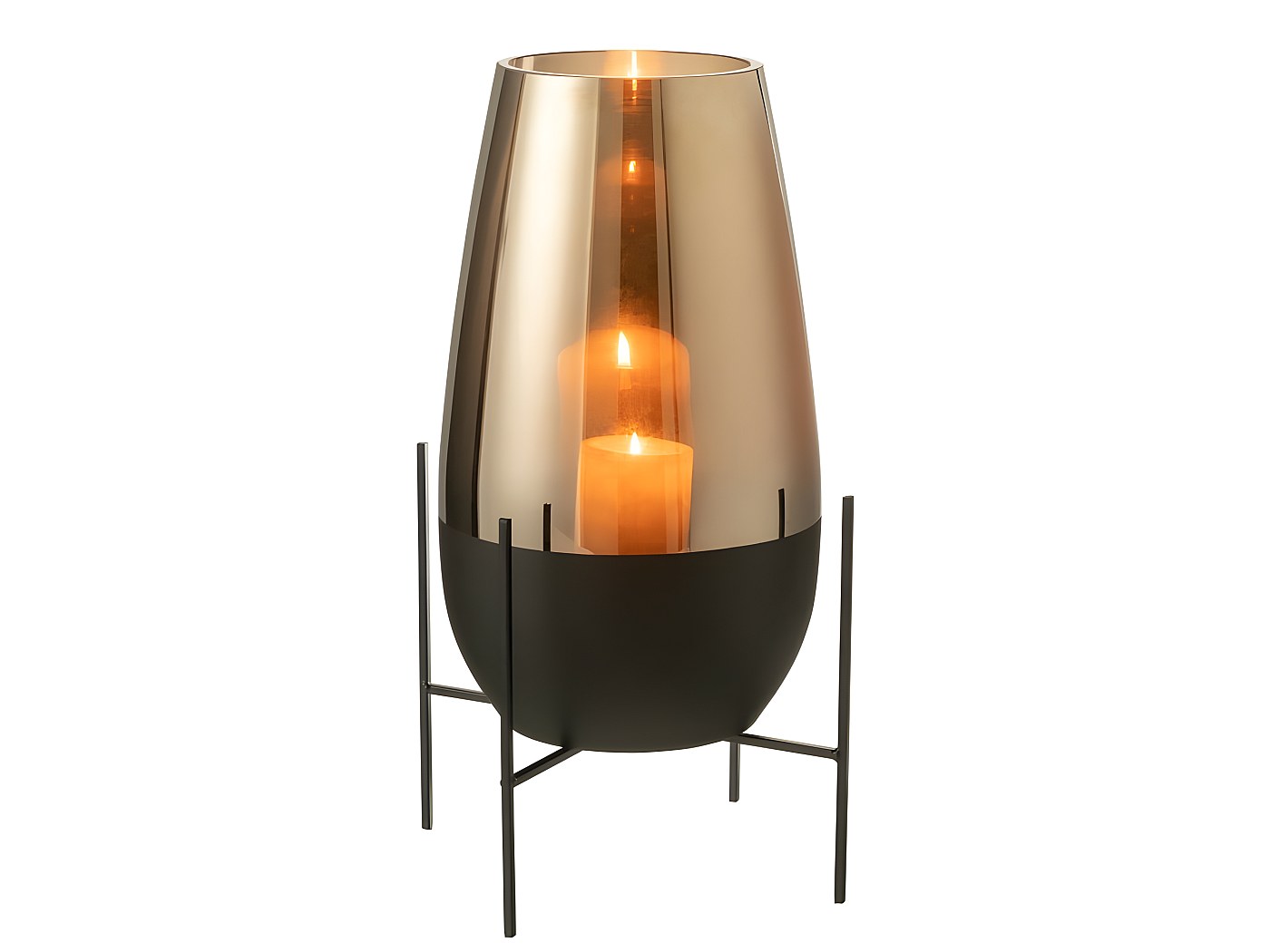 Vase ovale en verre sur socle métal noir 26x47cm