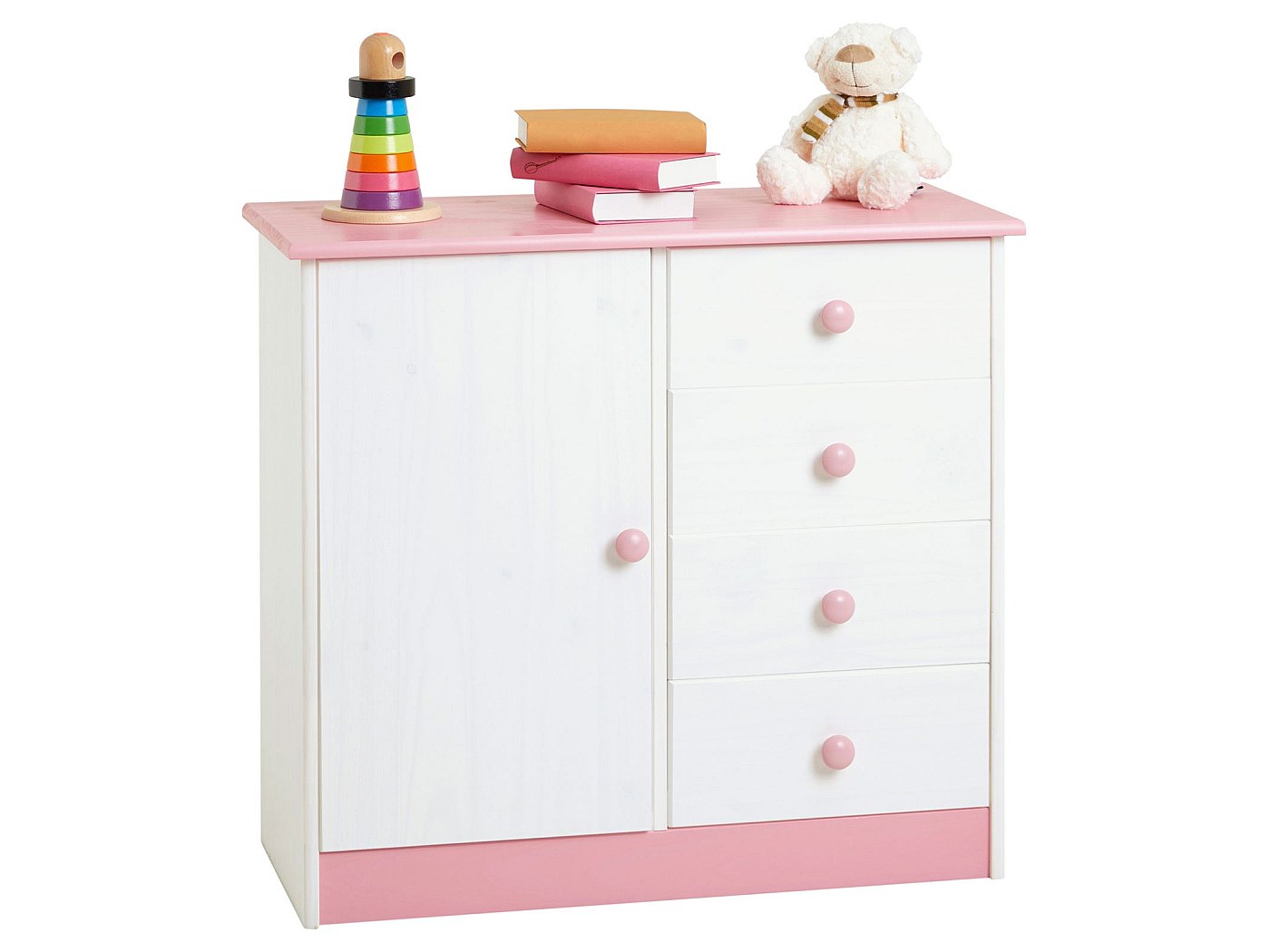 Commode enfant RONDO lasuré blanc et rose en pin passif buffet meuble ...