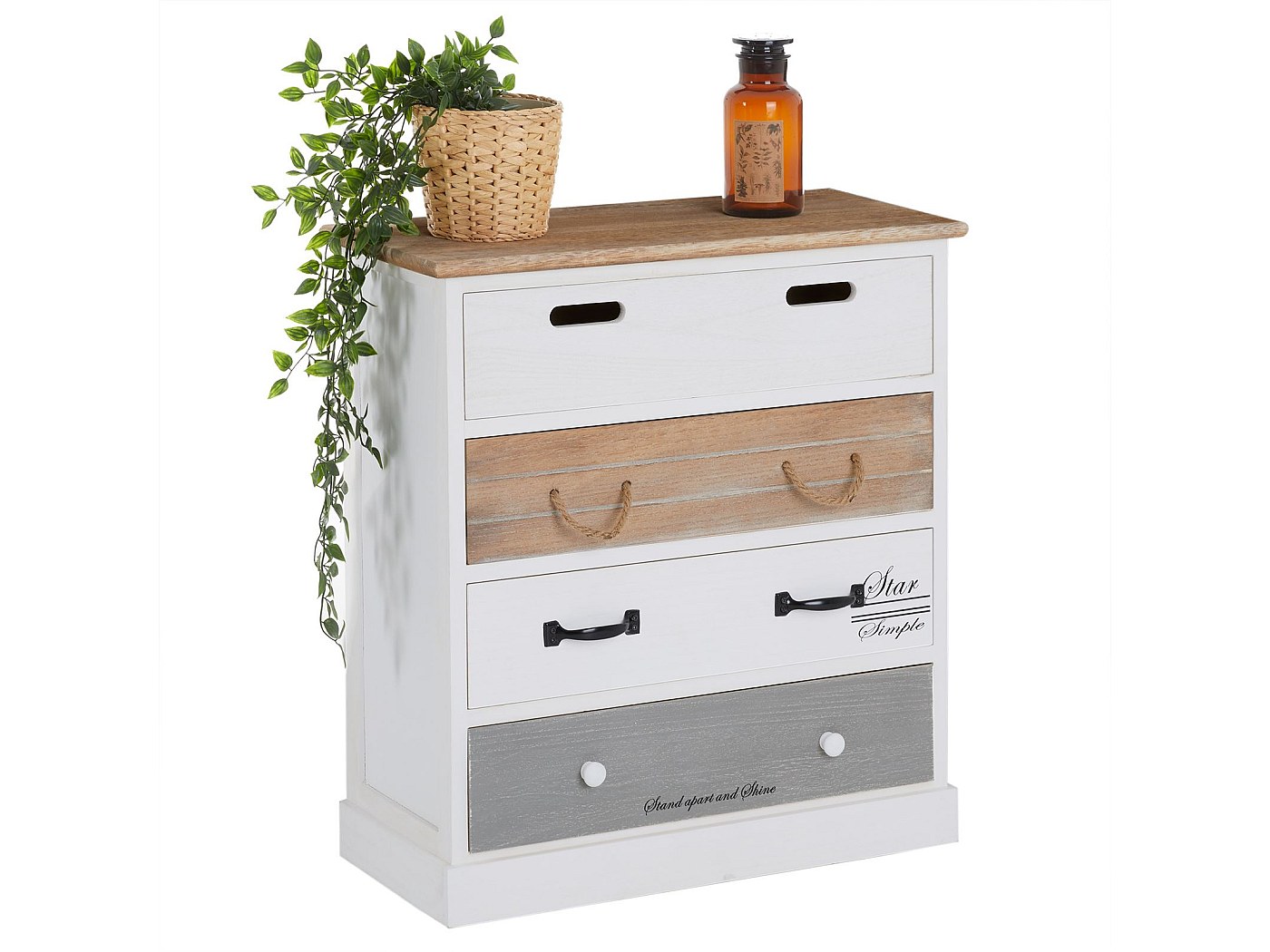 Commode SALVA étagère de rangement avec 4 tiroirs en bois de paulownia ...