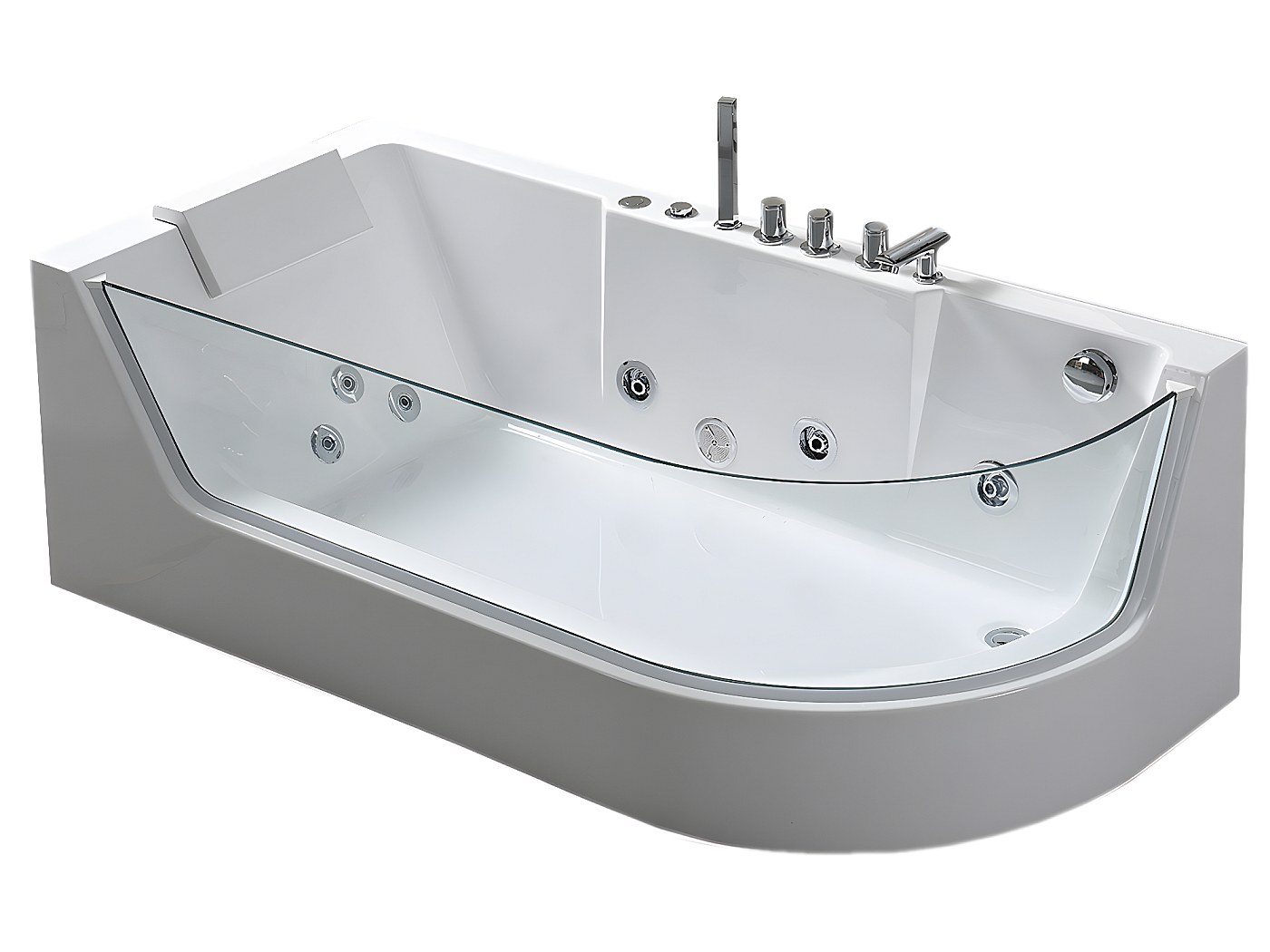 Whirlpoolbadewanne 170 x 80 cm weiß mit Frontglas 6 Düsen - Lotus