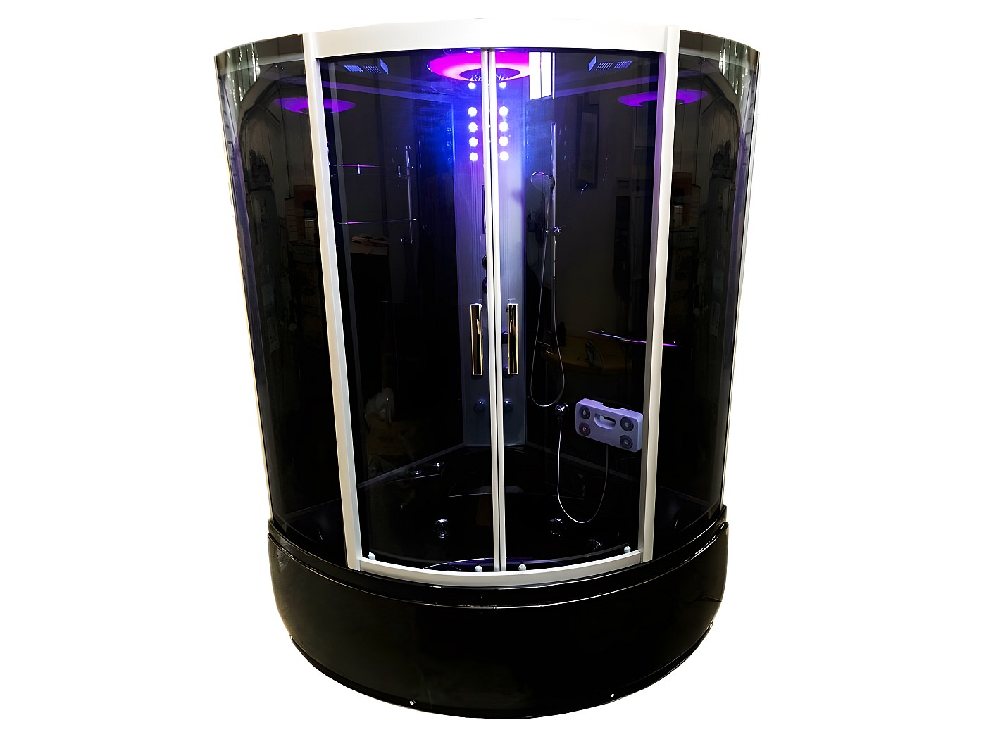 Bañera-ducha hidromasaje esquina negra 130 x 130 cm - Ivory