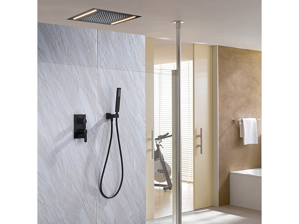 Composition douche complet noir mat encastré led laiton
