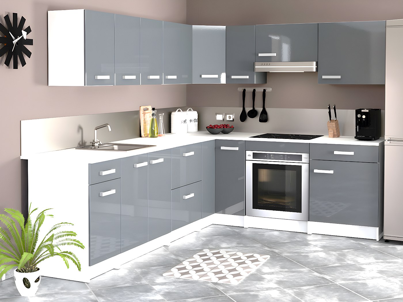 Cuisine complète d'angle réversible - Avec plan de travail 208 x 268 cm ...