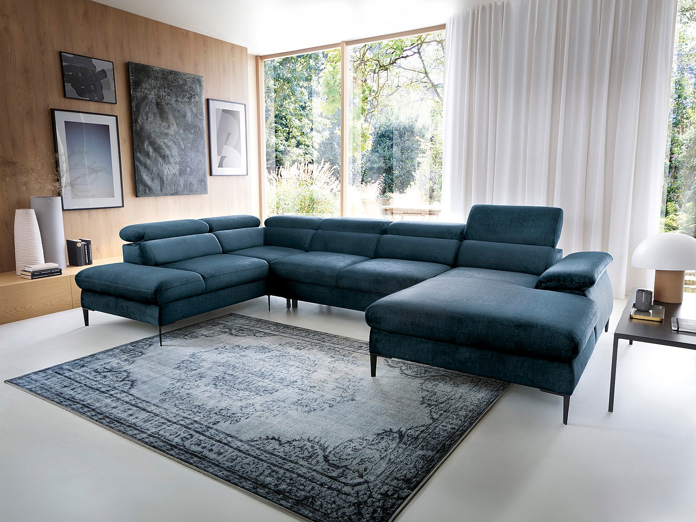 Divano letto Angolo a destra panoramico in Velluto Blu notte SEPINA ...