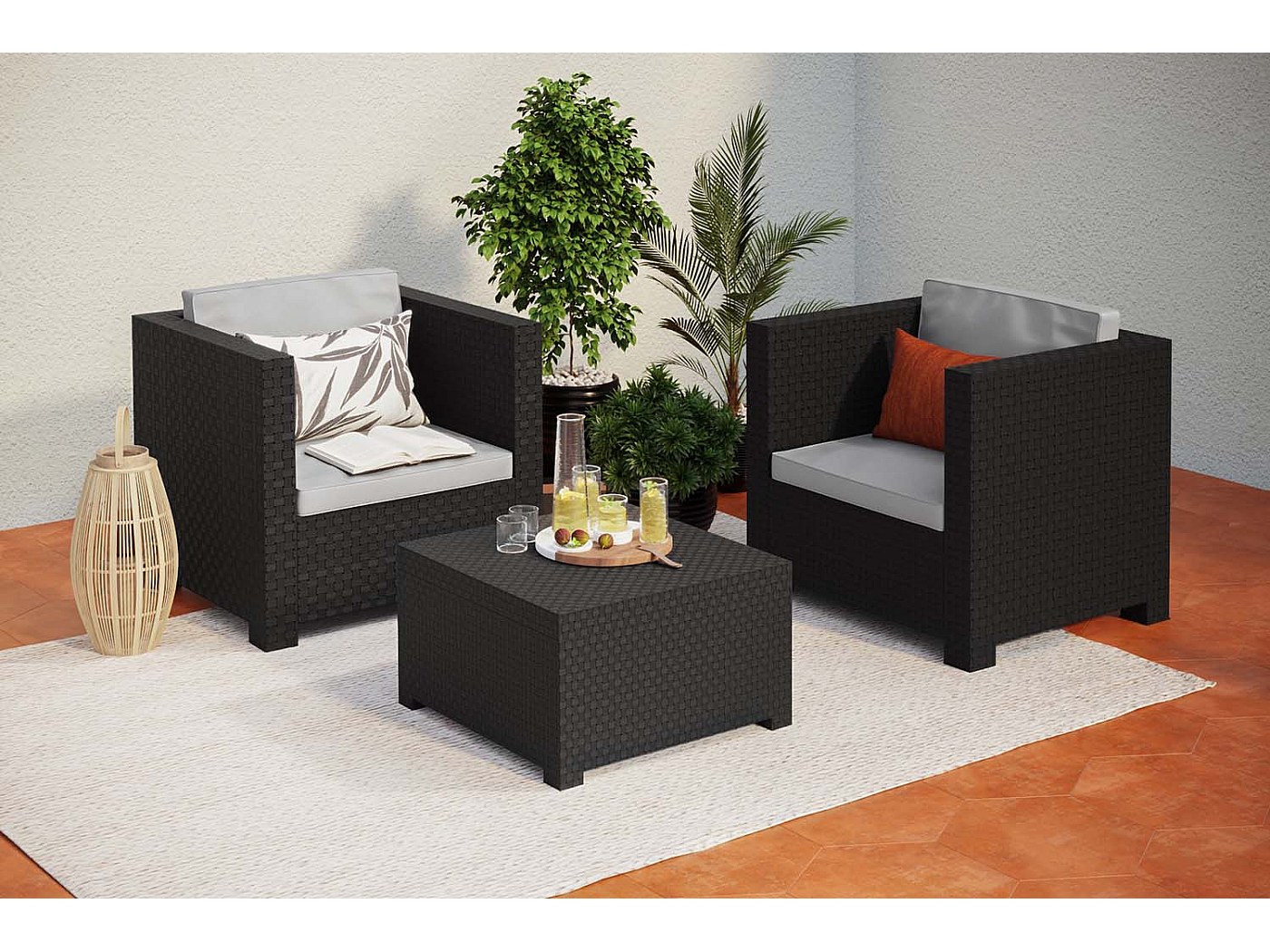 Loungeset 2-zits van grijs gevlochten kunsthars ANKARA - Comfortabel en ...