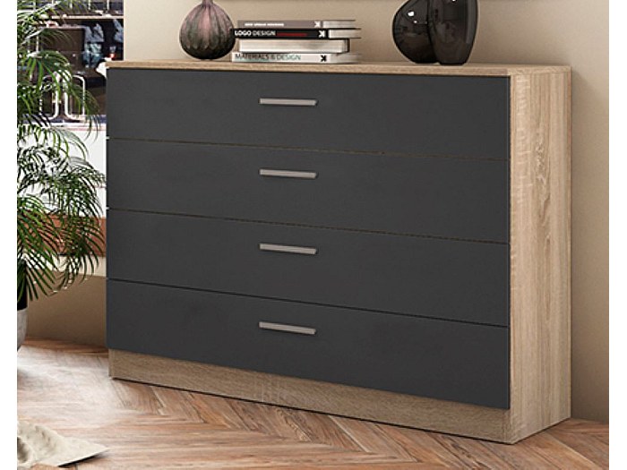 Commode, meuble de rangement coloris chêne cambrian, graphite ...