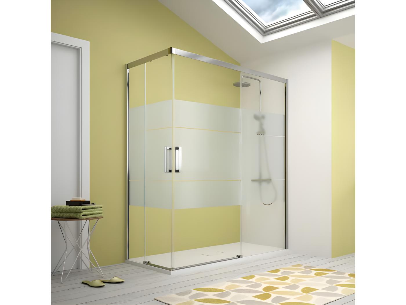 Angular de ducha 2 Fijos + 2 Puertas Correderas S400 con decorado 105 x ... Angular de ducha 2 Fijos + 2 Puertas Correderas S400 con decorado 105 x ...