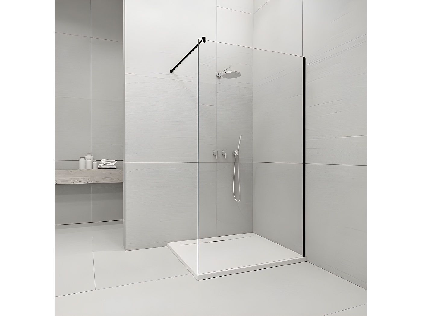 Panel fijo de ducha WALK IN Perfil Negro 100x200 cm Grosor Cristal 8 mm