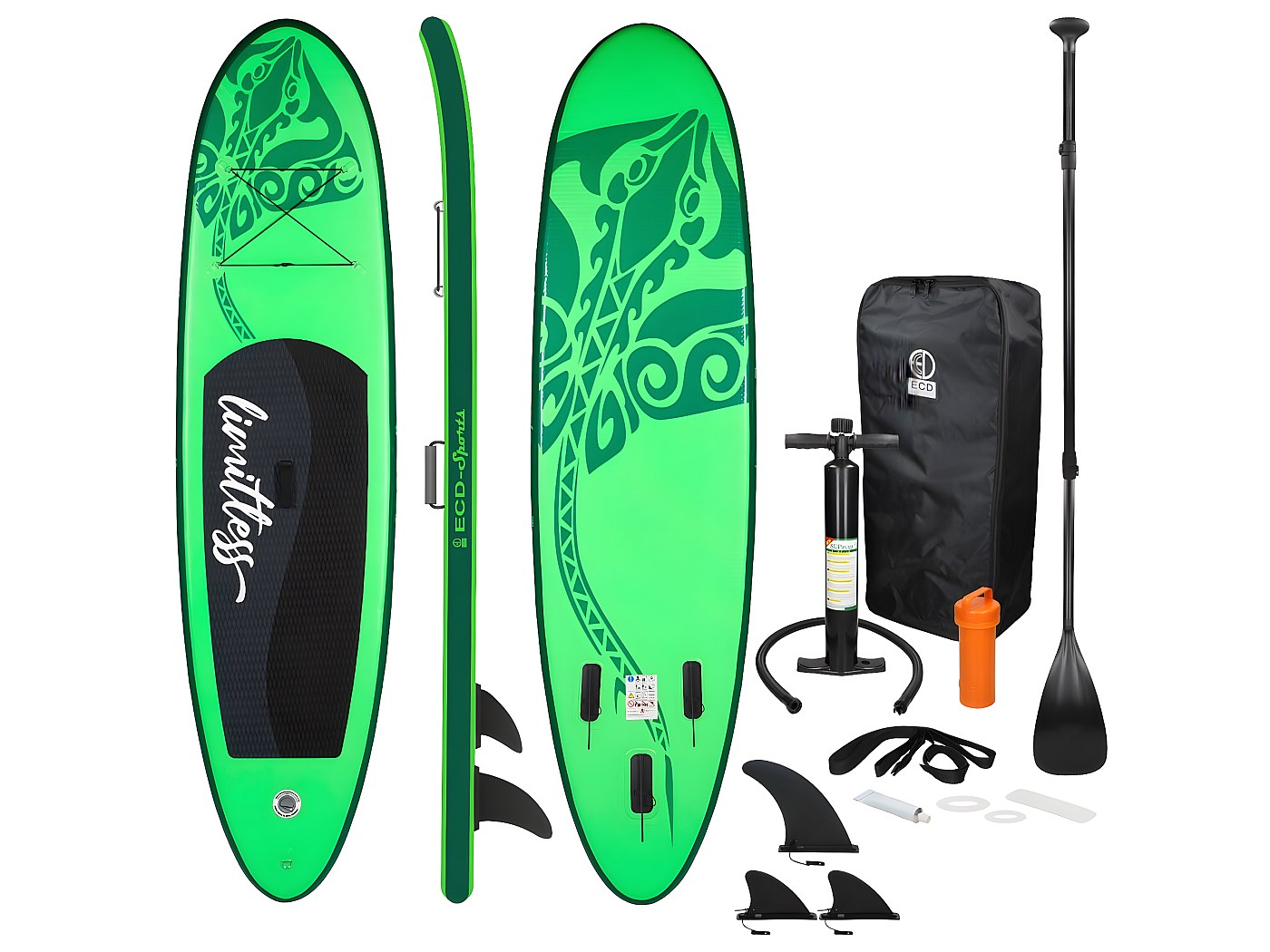 Stand up paddle board gonflable Limitless vert pompe á air pagaie 120kg ...