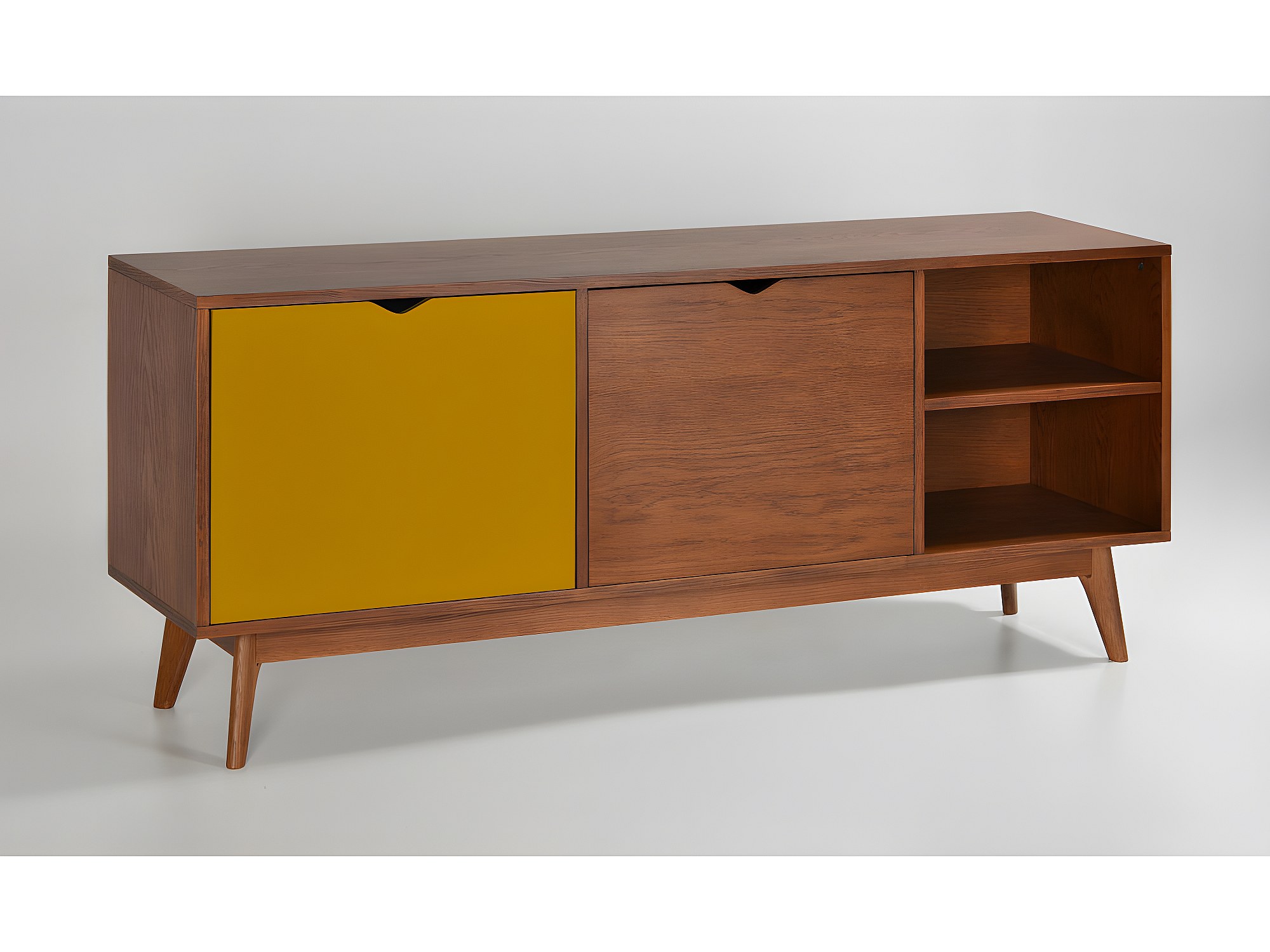 Ström - Meuble TV design 2 portes teinté noyer - Couleur - Porte ocre