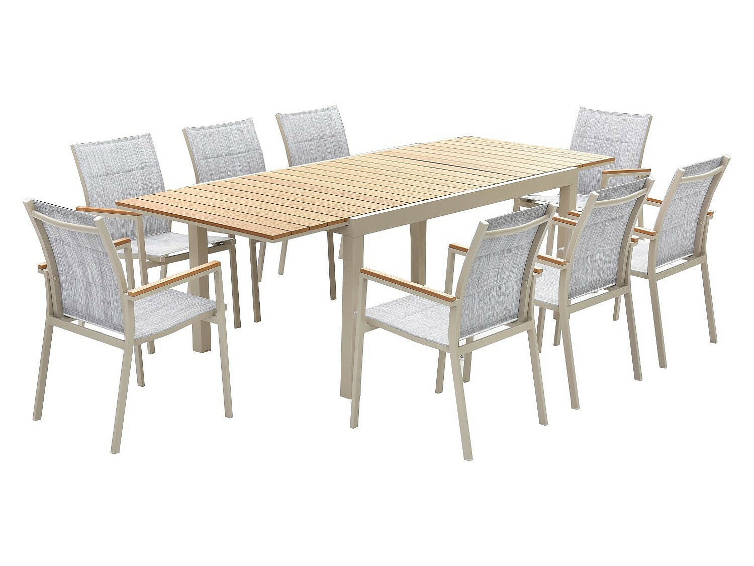 Table de jardin extensible aluminium gris 160/240cm + 8 fauteuils empilables textilène - ALMA