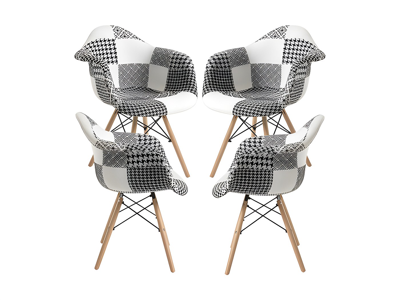 Pack 4 Sillas Dau Patchwork - Blanco y Negro