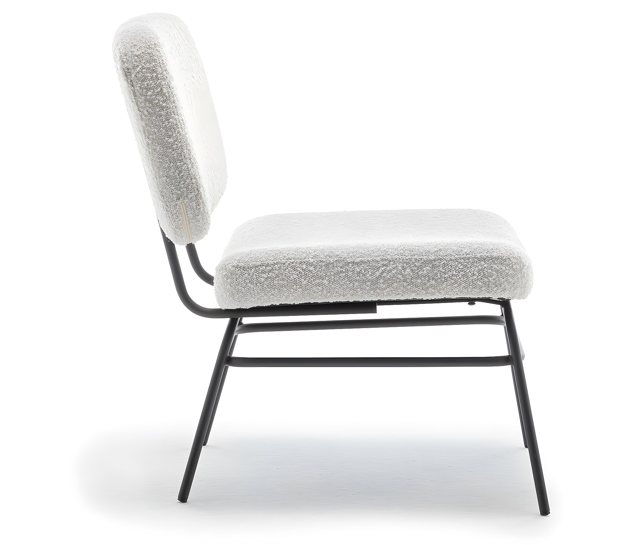 Vlake - Fauteuil lounge en métal et tissu bouclette - Couleur - Ecru